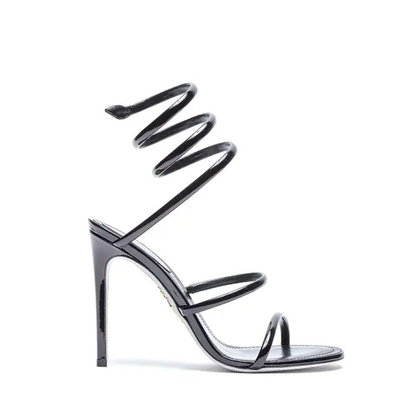 Rene Caovilla Patent Leather Glitter Sole Stiletto Heeled Sandals - Black