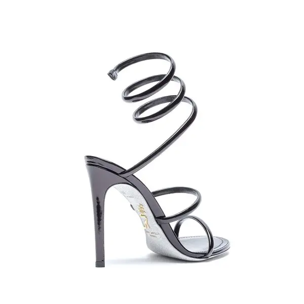 Rene Caovilla Patent Leather Glitter Sole Stiletto Heeled Sandals