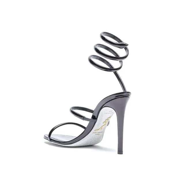 Rene Caovilla Patent Leather Glitter Sole Stiletto Heeled Sandals