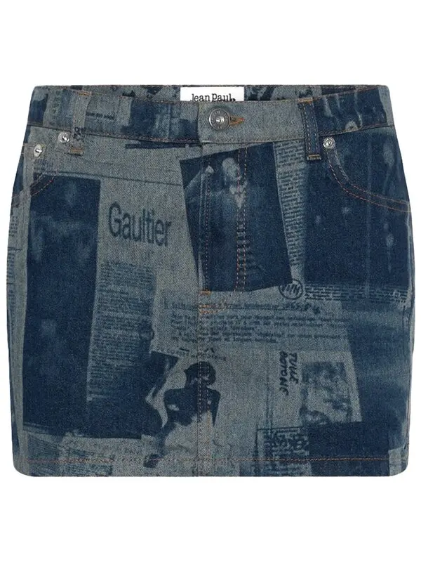JEAN PAUL GAULTIER Newspaper Print Denim Miniskirt - Blue