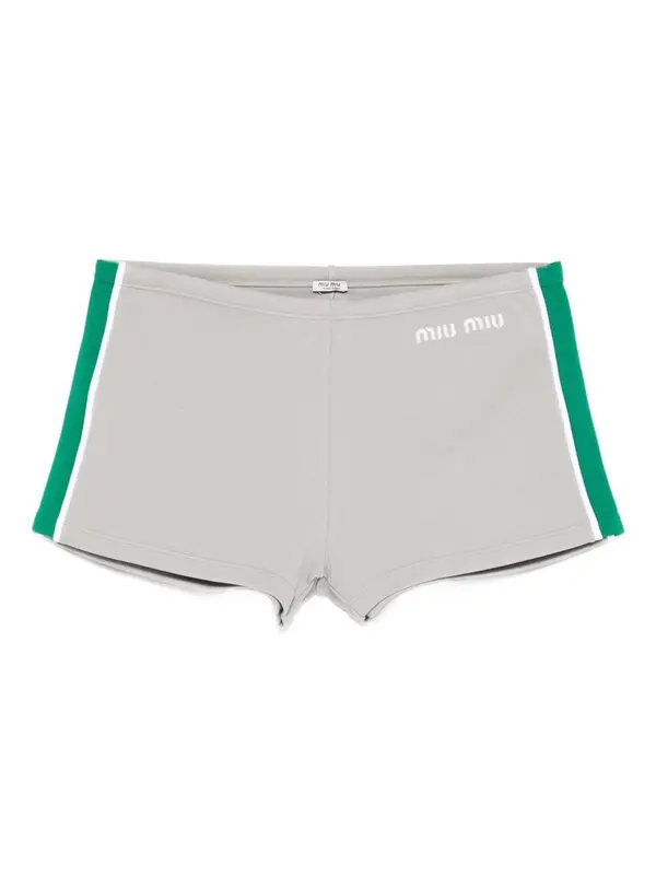 Miu Miu Grey Nylon Shorts With Green Trim - Multicolor