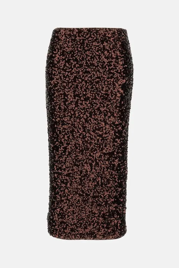 ROTATE BY BIRGER CHRISTENSEN Sequin Pencil Midi Skirt With Deep Slit - Multicolor