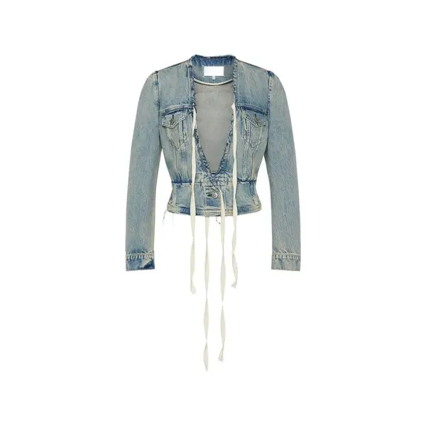 MAISON MARGIELA Cotton Denim Jacket With Deep V-neck And Tie Closure