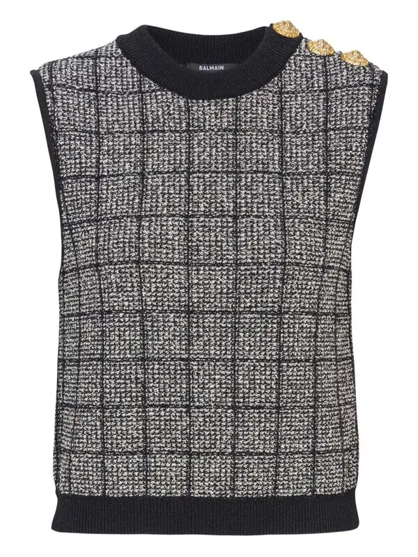 Balmain Tweed Tank Top With Button Embellishment - Multicolor