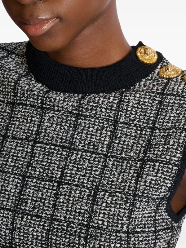 Balmain Tweed Tank Top With Button Embellishment - Multicolor