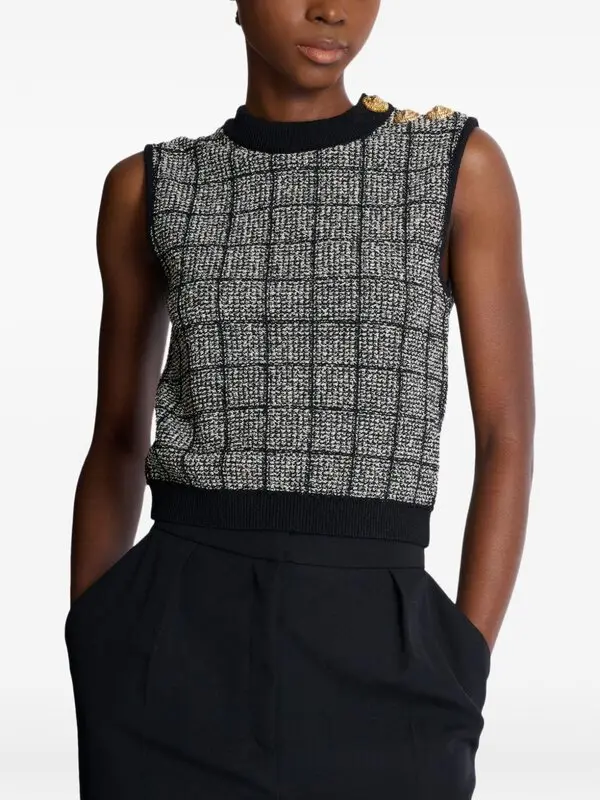 Balmain Tweed Tank Top With Button Embellishment - Multicolor