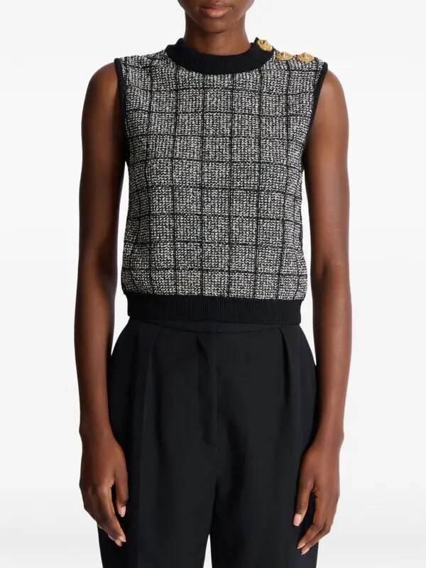 Balmain Tweed Tank Top With Button Embellishment - Multicolor