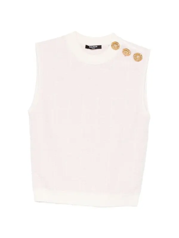 Balmain Textured Knit Tank Top With Gold-tone Buttons - Multicolor