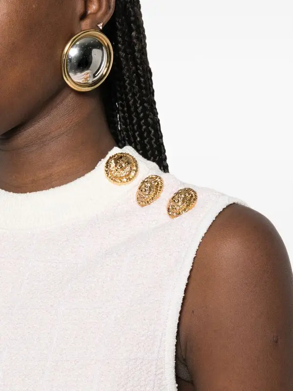 Balmain Textured Knit Tank Top With Gold-tone Buttons
