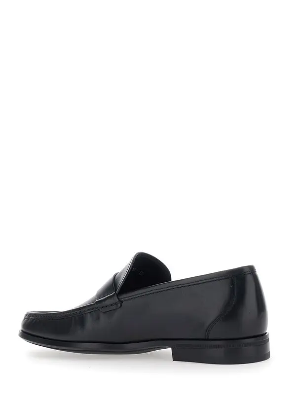 FERRAGAMO Caspian Leather Loafers With Gancini Plaque - Black