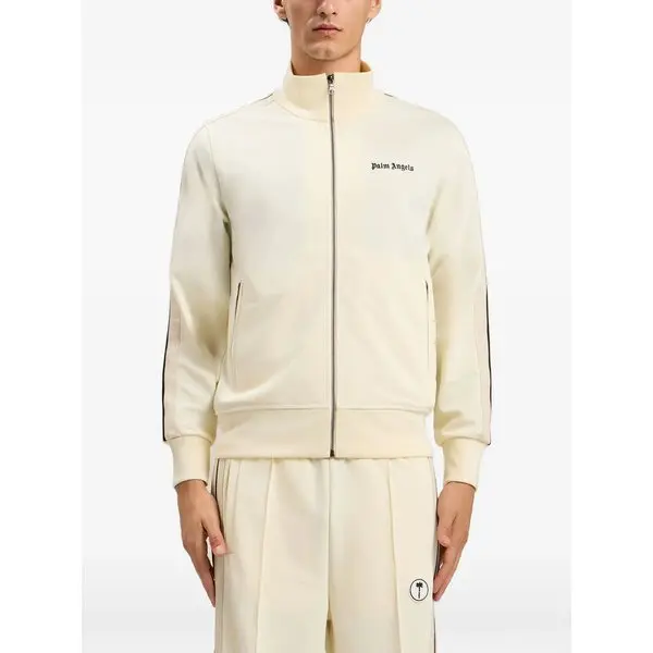 Palm Angels Ivory White Logo Embroidered Zip-up Track Jacket