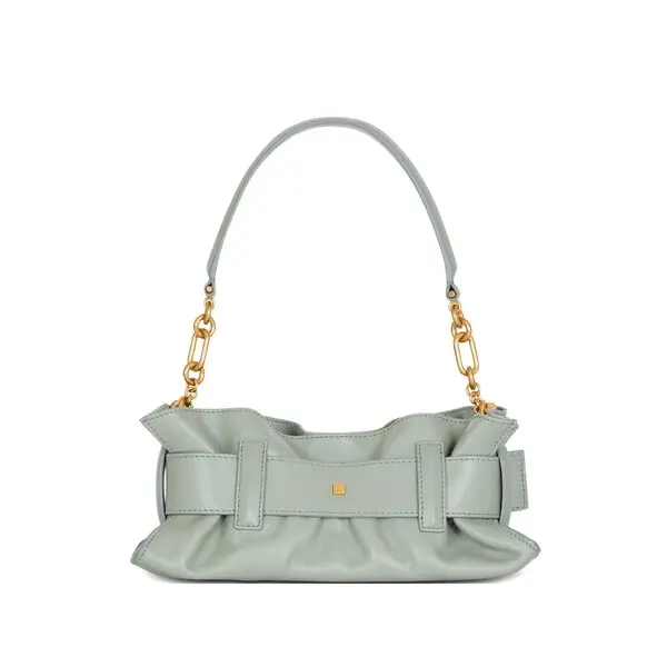 Balmain Leather Clutch Bag With Gold-tone Hardware - Blue