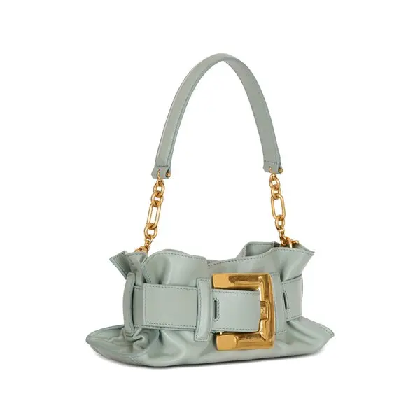 Balmain Leather Clutch Bag With Gold-tone Hardware - Blue