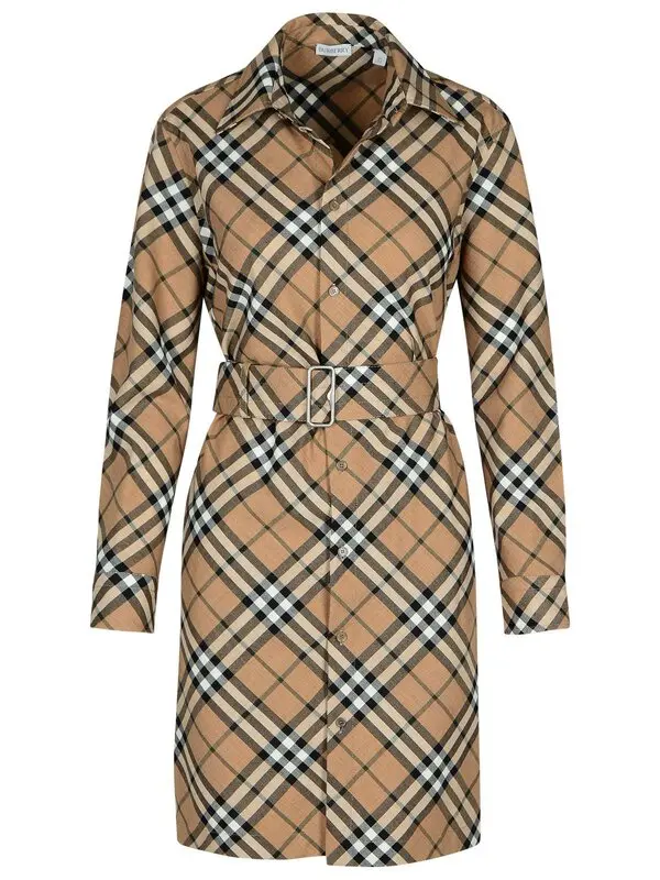 Burberry Check Wool Blend Dress - Cream