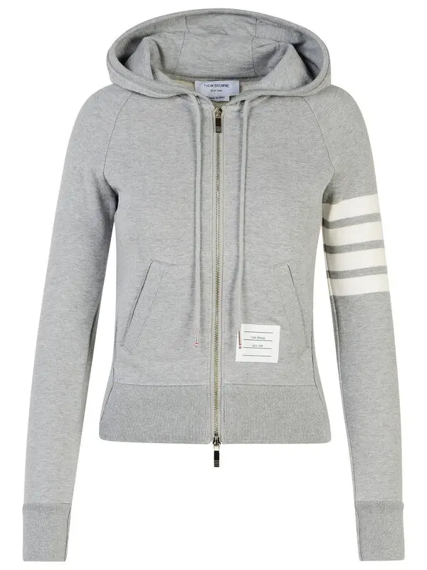 Thom Browne 4-bar" Grey Cotton Zip-up Hoodie - Gray