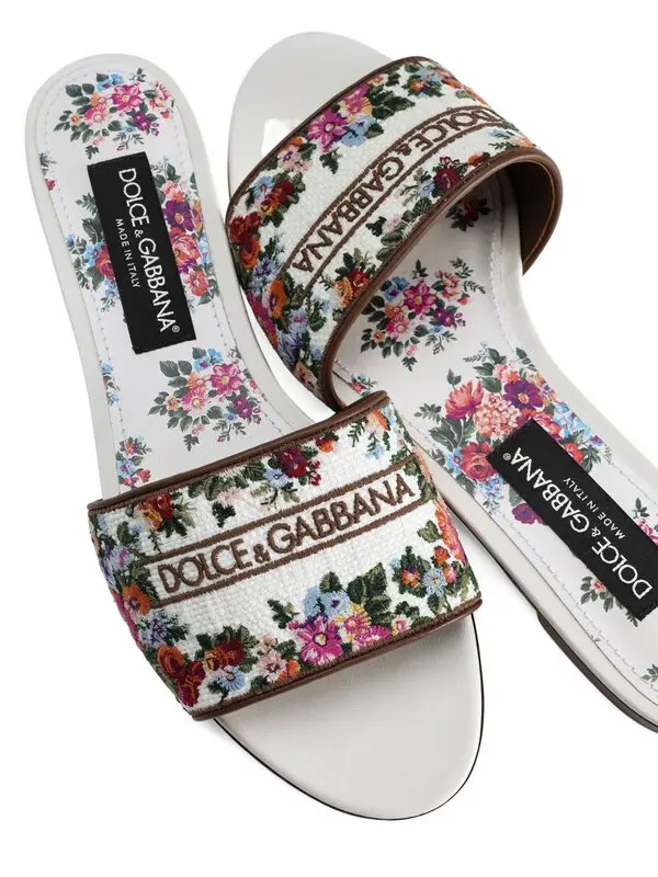 Dolce & Gabbana Embroidered Floral Slides - Multicolor