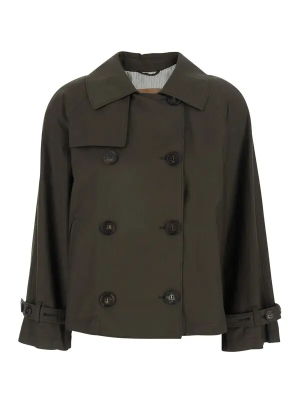 Max Mara Double-breasted Cotton Blend Trench With Cape Detail - Multicolor