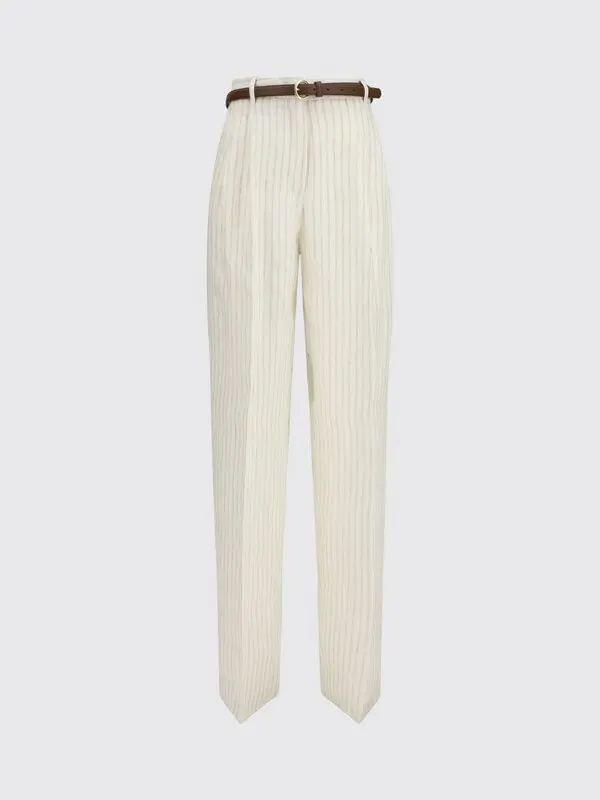 Max Mara Striped Linen Trousers - Cream