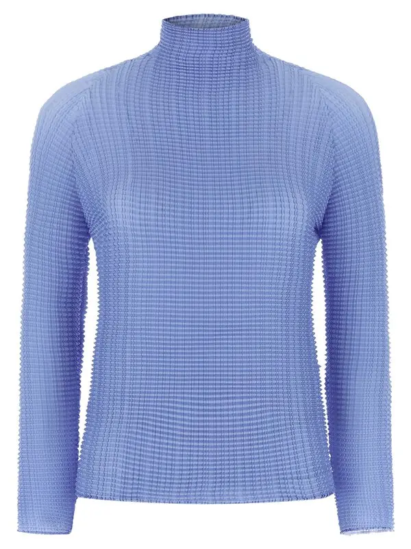 Issey Miyake Wooly Pleats-66 High Neck Long Sleeve Blouse - Blue