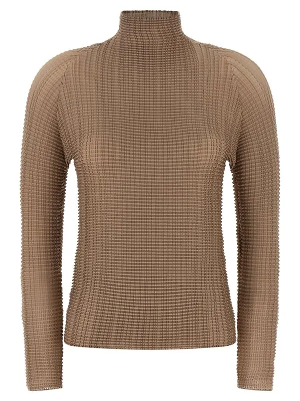 Issey Miyake Wooly Pleats-66 High Neck Long Sleeve Blouse - Cream