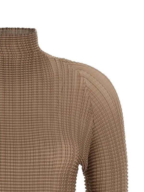 Issey Miyake Wooly Pleats-66 High Neck Long Sleeve Blouse - Cream