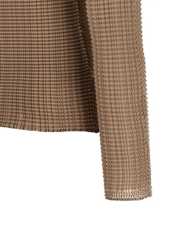 Issey Miyake Wooly Pleats-66 High Neck Long Sleeve Blouse - Cream