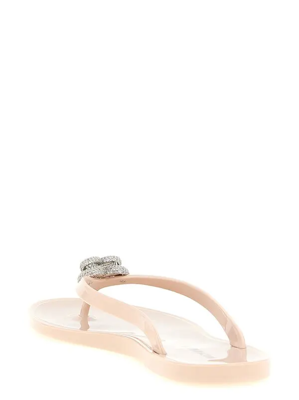 Mach & Mach Double Heart Embellished Thong Sandals - Pink
