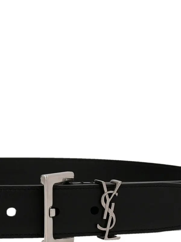 Saint Laurent Cassandre Leather Belt - Black