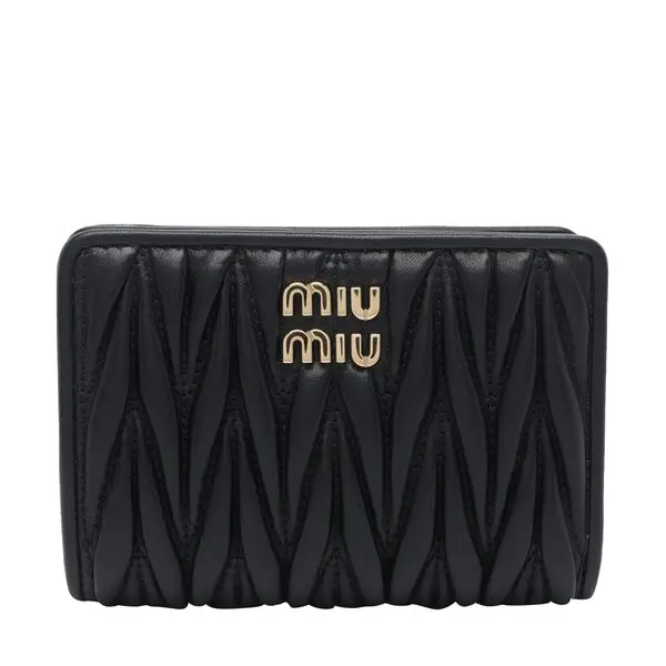 Miu Miu Logo Matelasse' Wallet - Black