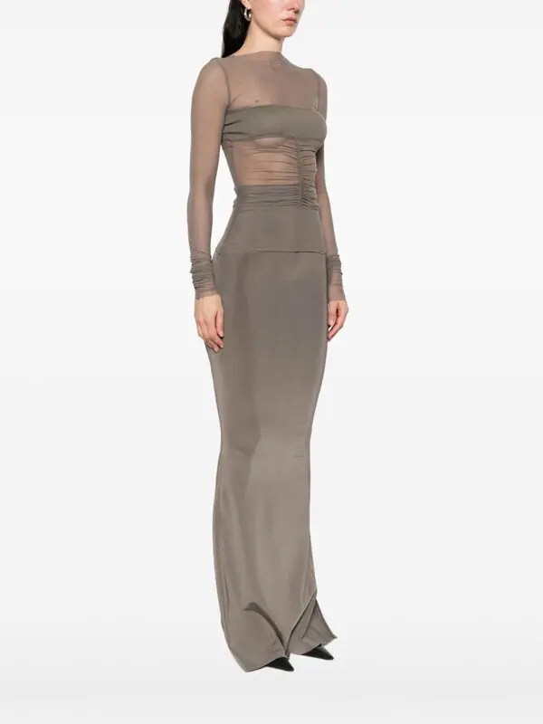Rick Owens Ruched Sheer Long Sleeve Top