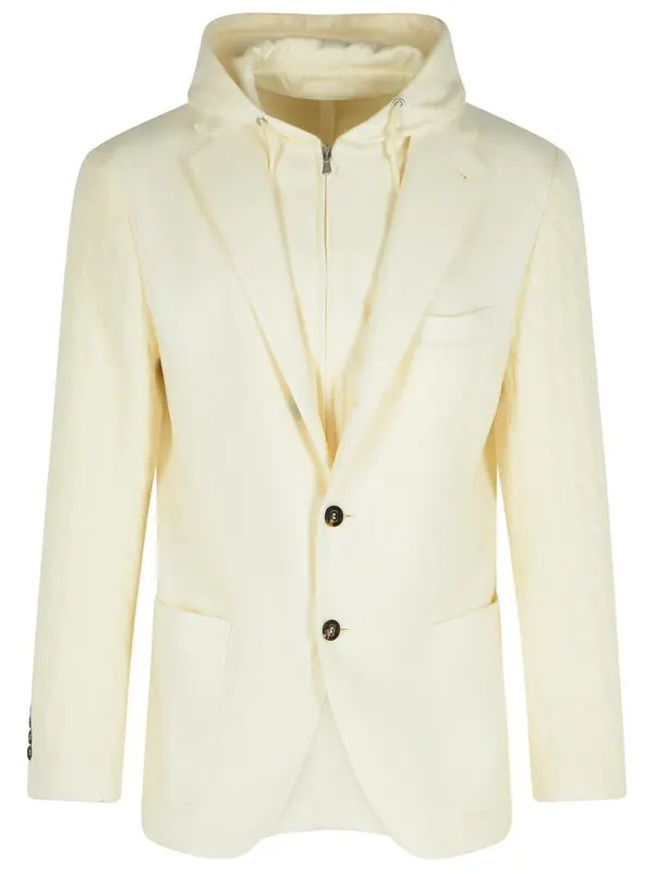 Eleventy Wool And Cashmere Blazer With Removable Hoodie - Cream