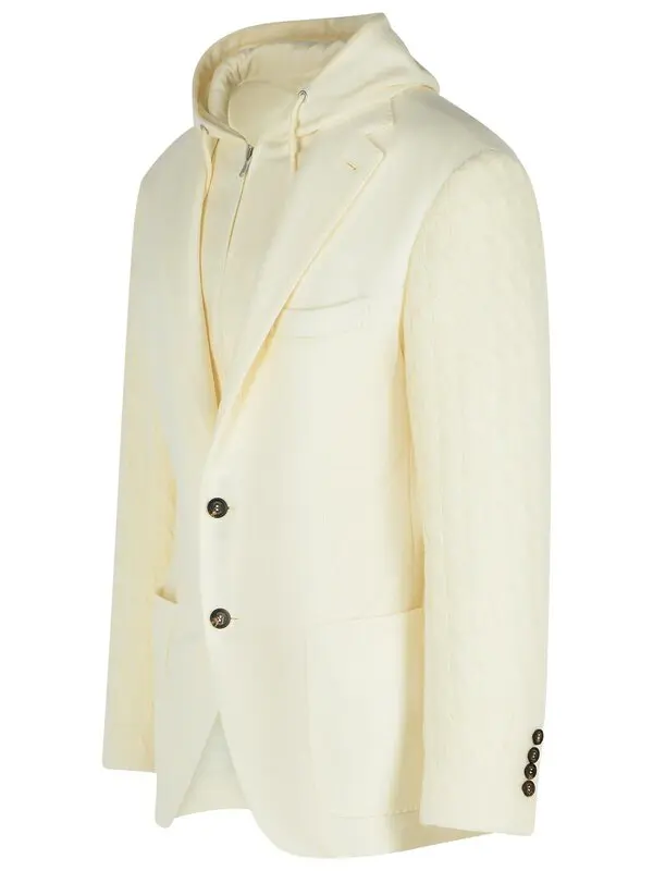 Eleventy Wool And Cashmere Blazer With Removable Hoodie - Cream