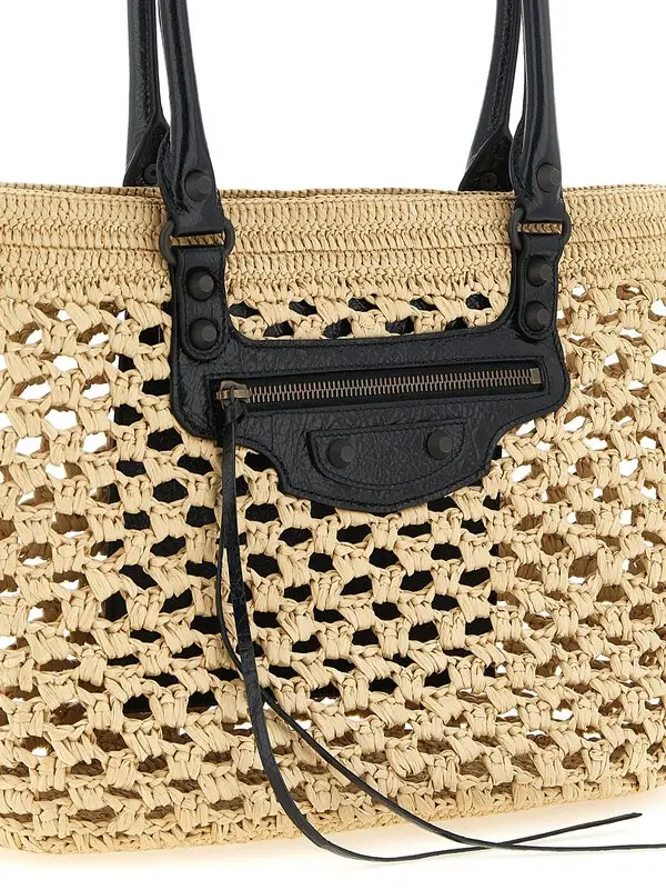 Balenciaga Le City Woven Raffia Effect Medium Shoulder Bag