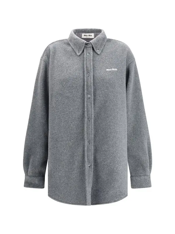 Miu Miu Cotton Button-up Shirt With Embroidered Logo - Gray