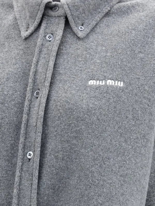 Miu Miu Cotton Button-up Shirt With Embroidered Logo - Gray