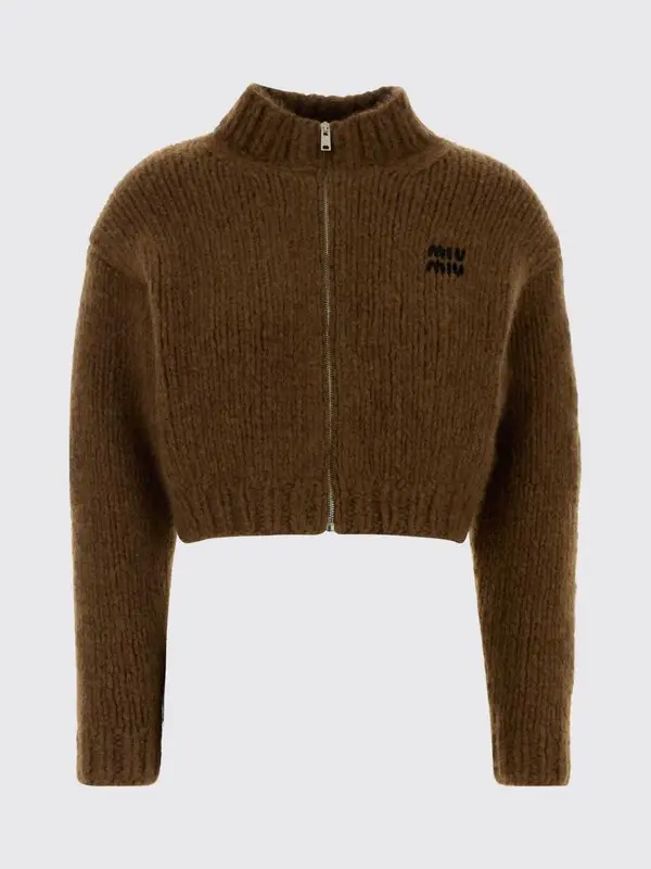 Miu Miu Ribbed Zip-up Sweater - Brown
