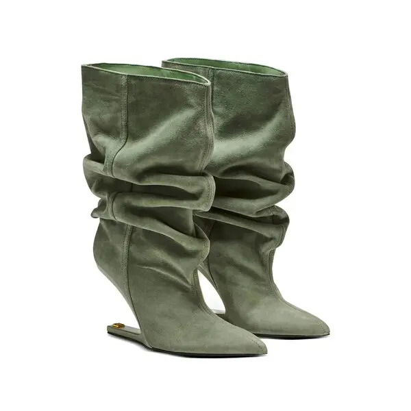 Balmain Sculptural Heel Pointed Toe Pull-on Boots - Green