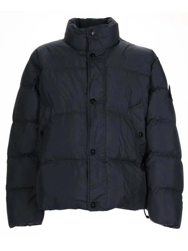 Stone Island Padded Bomber Jacket With Logo Patch - Blue