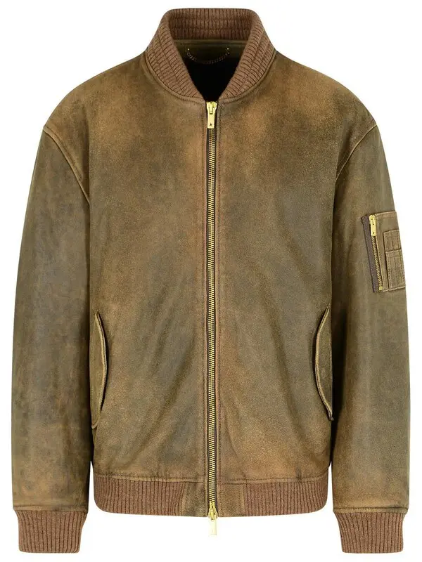 GOLDEN GOOSE Leather Bomber Jacket With Zip Closure And Ribbed Details