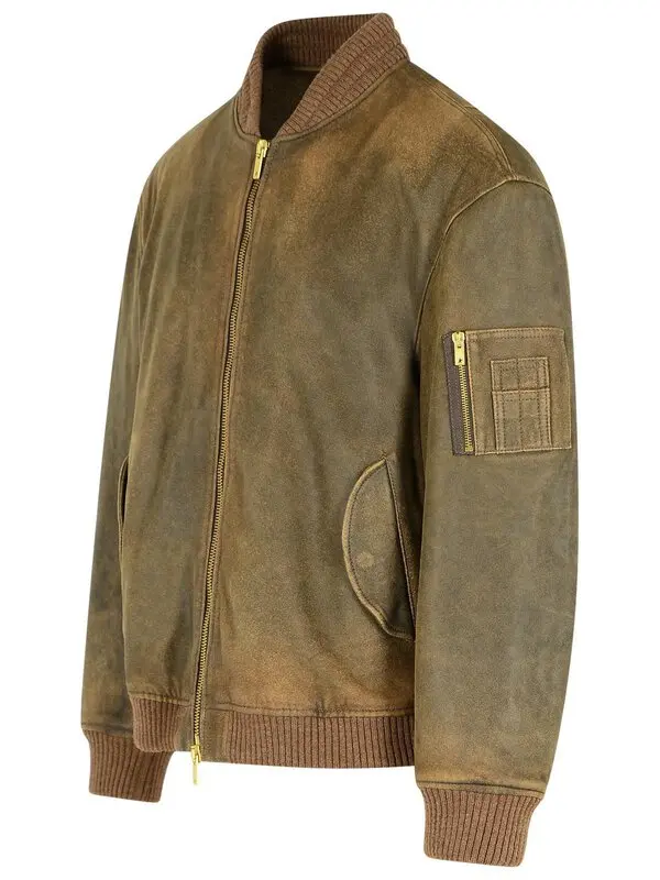 GOLDEN GOOSE Leather Bomber Jacket With Zip Closure And Ribbed Details