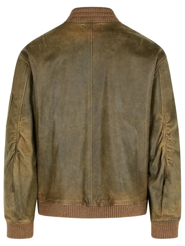 GOLDEN GOOSE Leather Bomber Jacket With Zip Closure And Ribbed Details