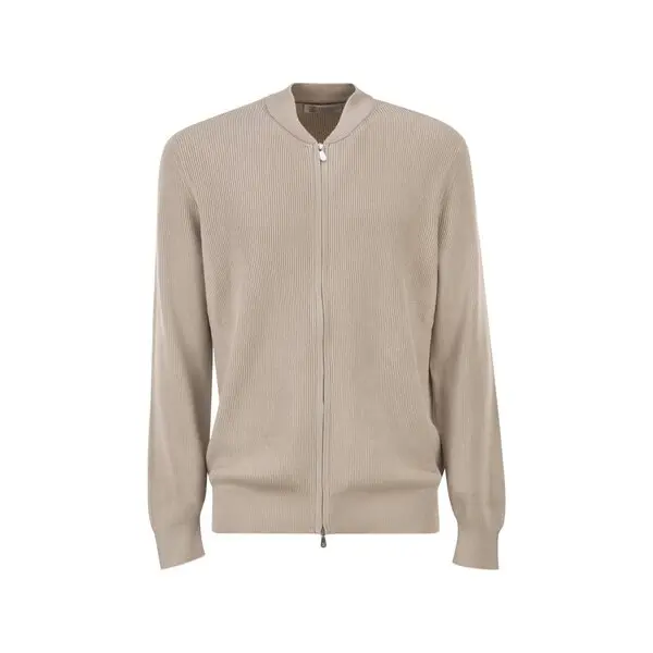 Brunello Cucinelli Ribbed Cotton Zip-up Cardigan - Cream