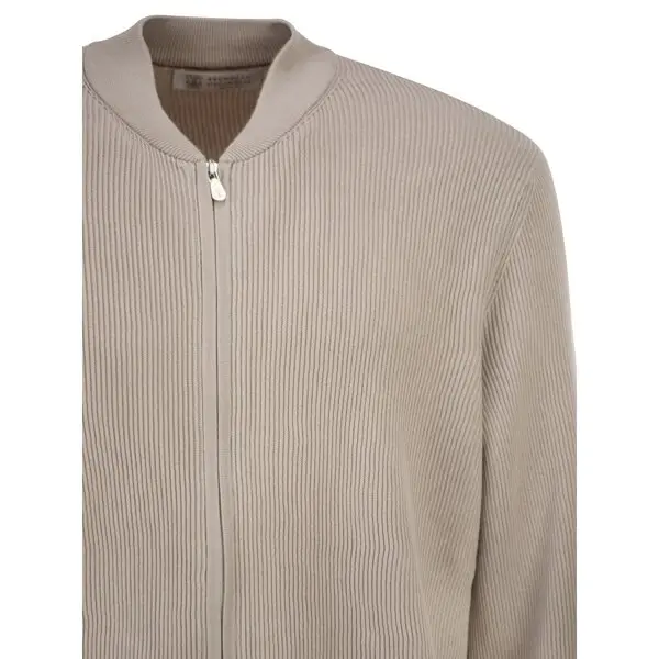 Brunello Cucinelli Ribbed Cotton Zip-up Cardigan - Cream