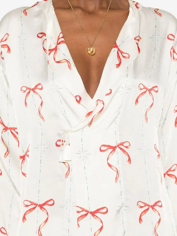 FORTE_FORTE Printed Bow Detail V-neck Shirt