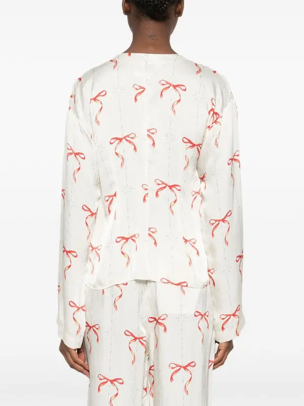 FORTE_FORTE Printed Bow Detail V-neck Shirt