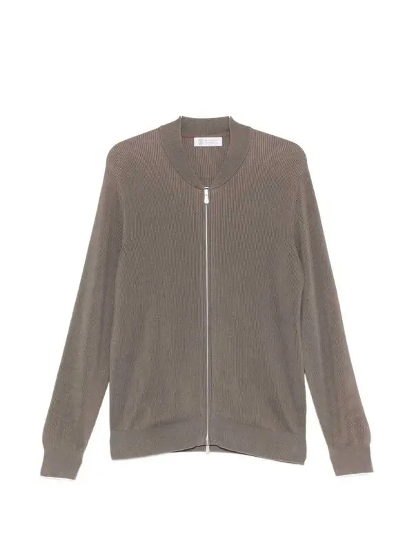 Brunello Cucinelli Ribbed Knit Zip-up Cardigan - Brown