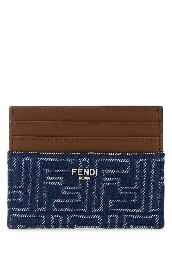 Fendi Embroidered Denim Card Holder - Blue