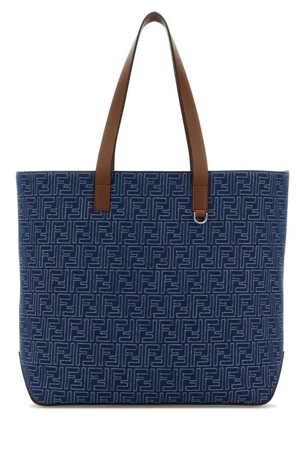 Fendi Embroidered Denim Shopping Bag - Blue