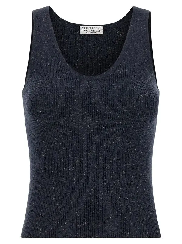 Brunello Cucinelli Sparkling Ribbed Cashmere Tank Top - Blue