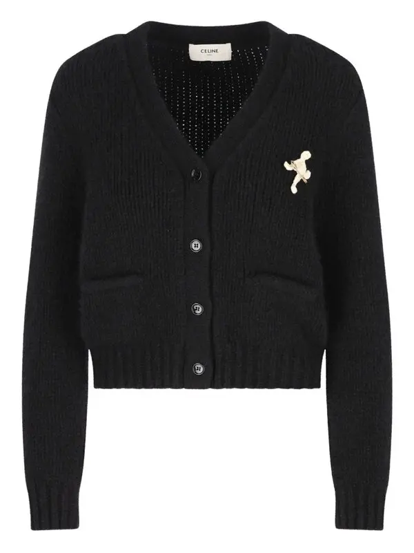 Celine Black Cashmere V-neck Cardigan With Patch Pockets